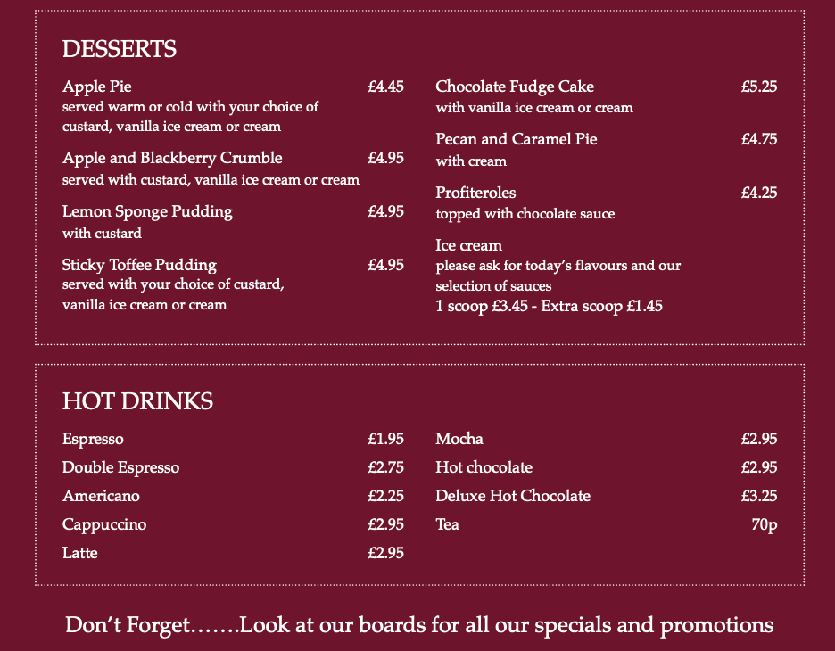 Menus | The Gynn Pub & Restaurant - Blackpool
